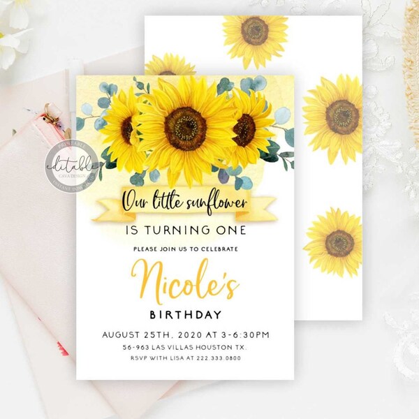 Sunflower Birthday Invitations - Etsy