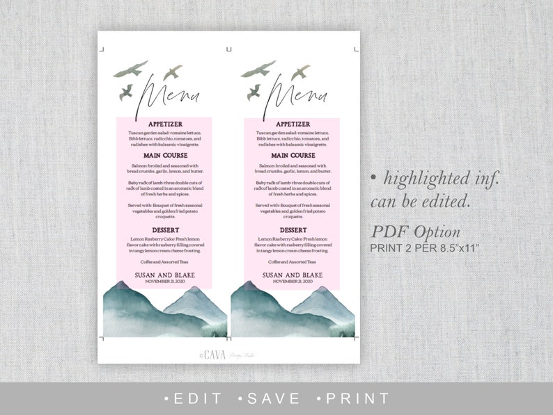 Printable Woodland Menu Card Template Forest Menu Card - Etsy