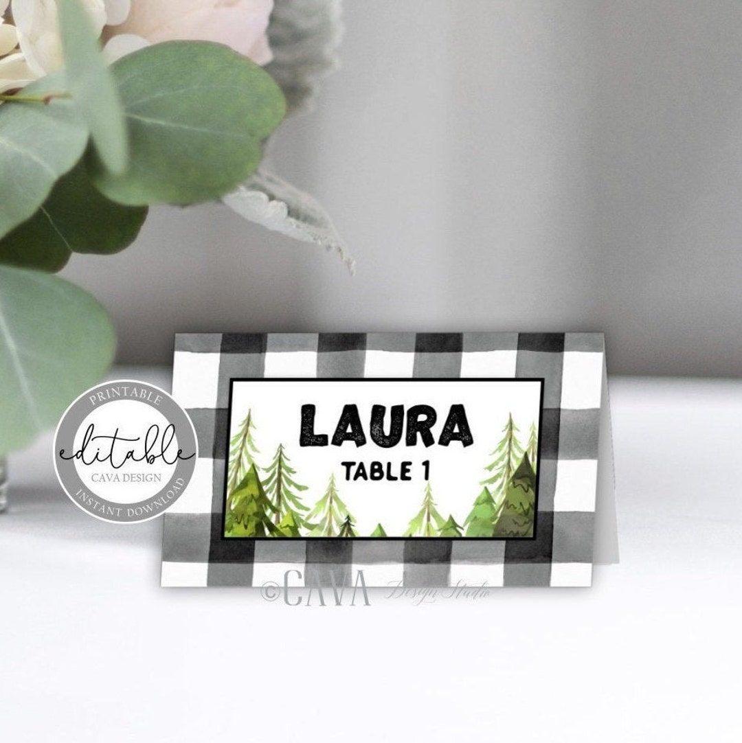 Editable Place Cards, PRINTABLE Name Cards, Plaid Table Sign Template ...