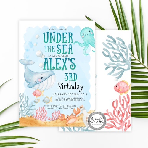 Under the Sea Birthday Invitation Ocean Themed Birthday - Etsy
