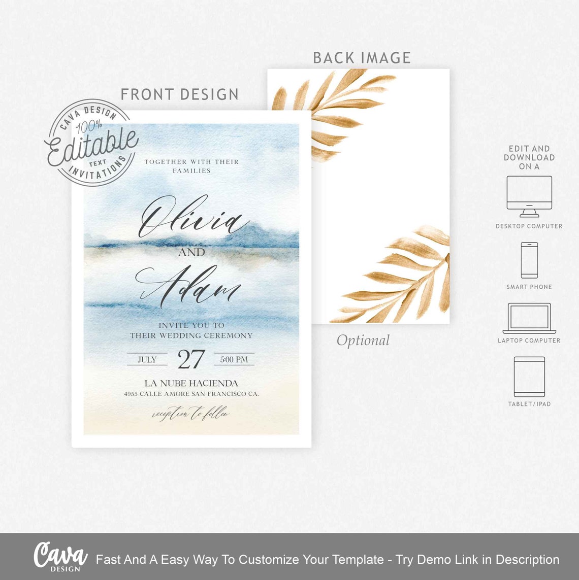 Beach Wedding Invitation and RSVP Card Ocean Wedding - Etsy