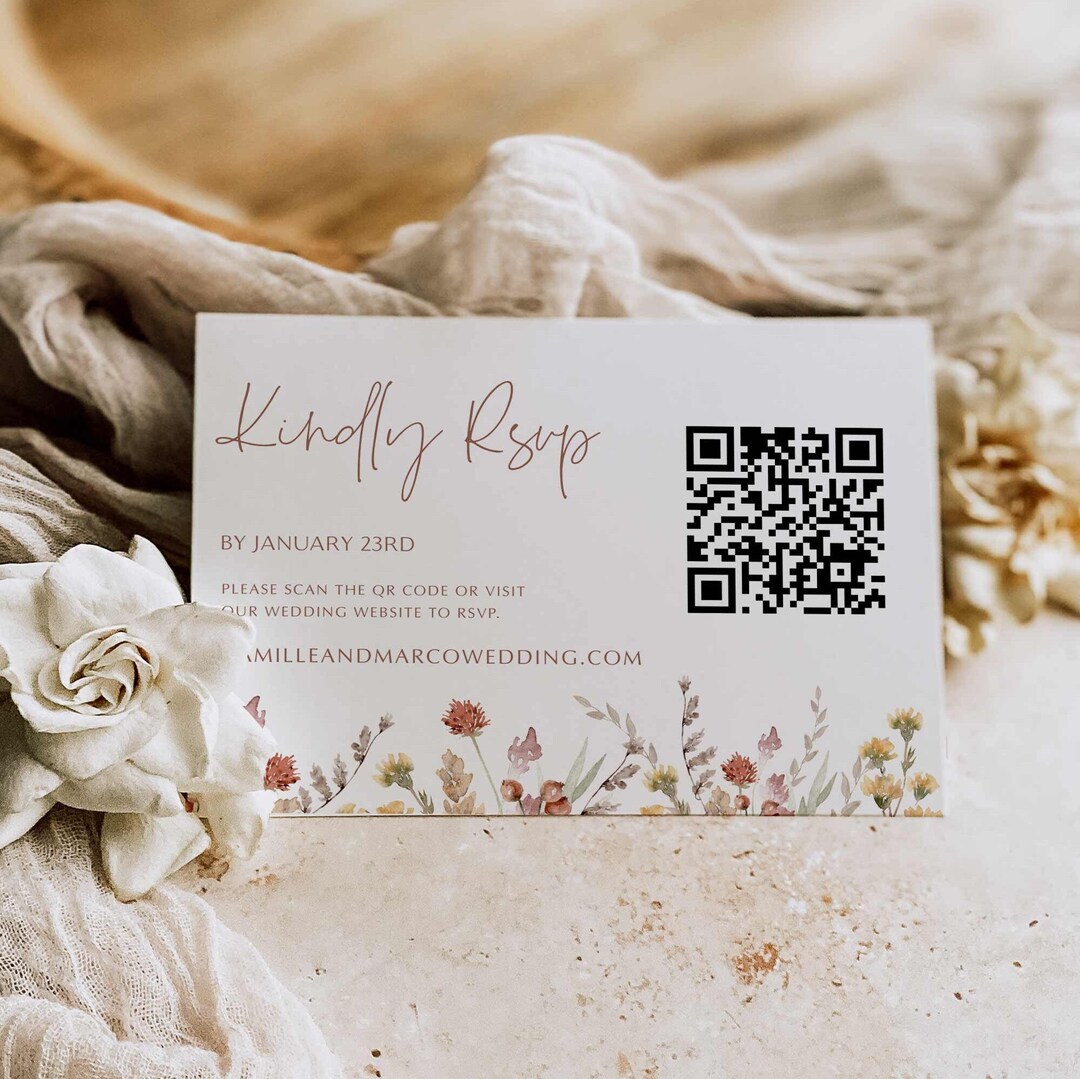 Fall Wedding RSVP Card: Bohemian Garden QR Code ( Printable Template ...