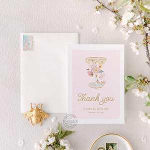 Petals and Prosecco Thank You Card, Bubbly Bridal Shower Thank You Card ...