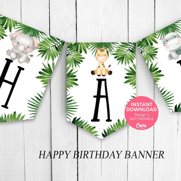 Happy Birthday Jungle Banner - Etsy