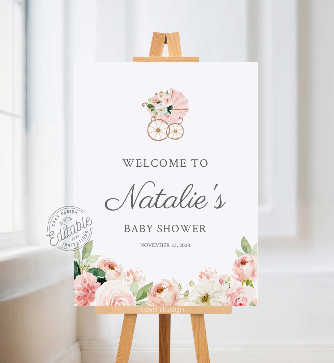 Girl Baby Shower Welcome Sign Template, Garden Baby Shower Welcome Sign ...