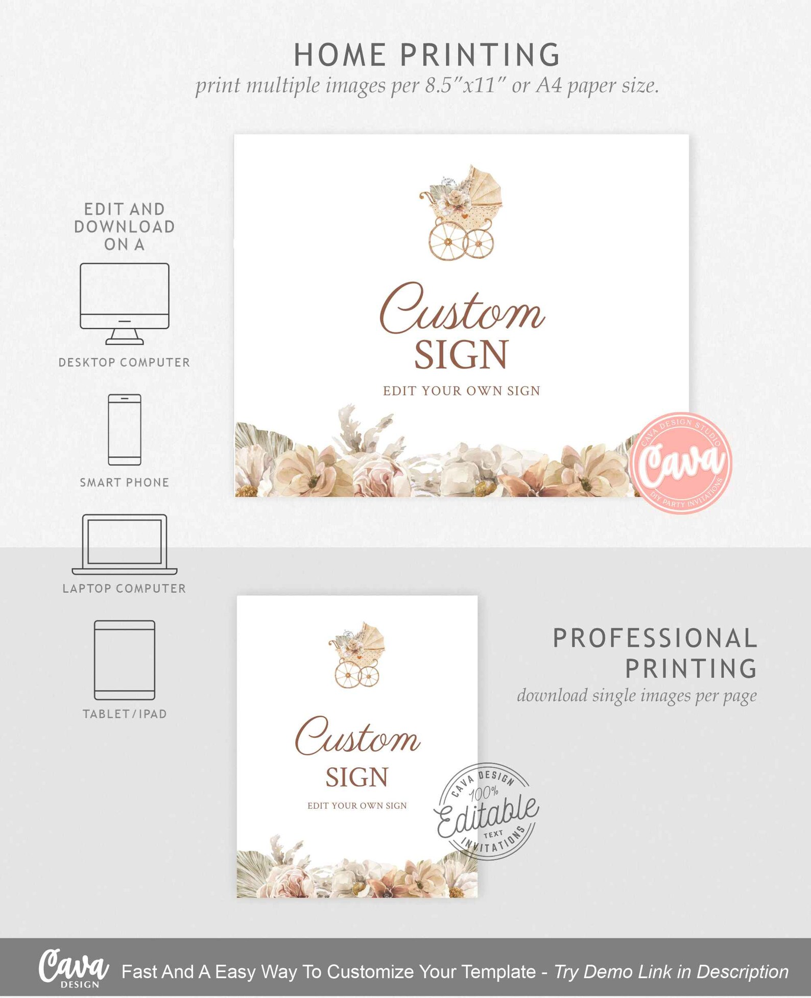 Gender Neutral Baby Shower Custom Sign Printable Boho Baby | Etsy