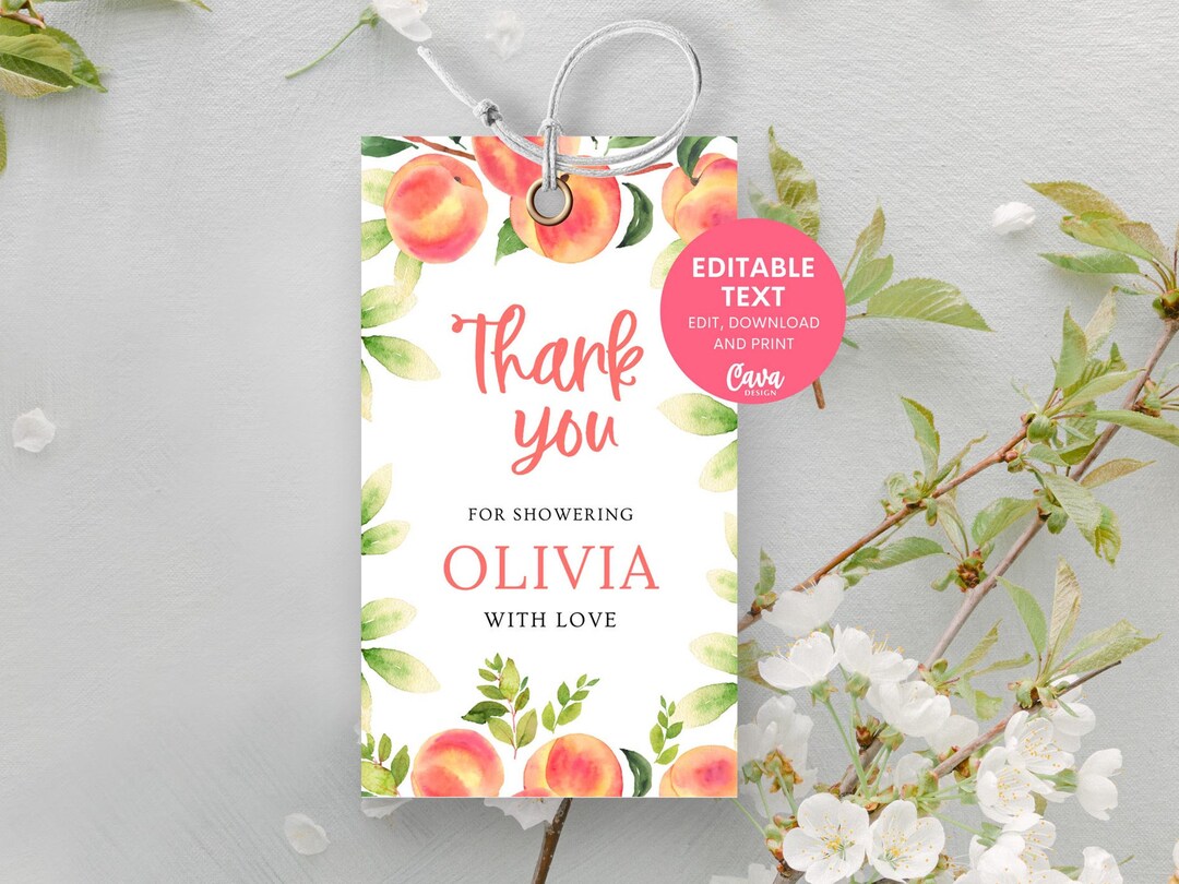 Printable Peach Favor Tags, Georgia Peach Bridal Shower Gift Tags ...