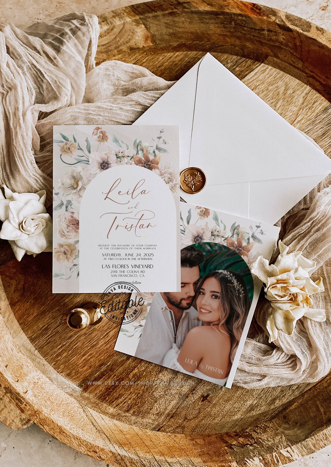 Boho Wedding Invitation With Photo Template, Terracotta Wedding ...