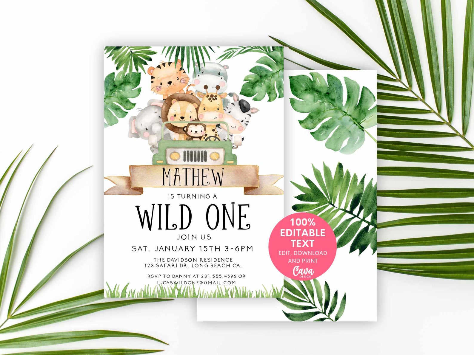 Editable Wild One Birthday Boy Invitation Safari Party - Etsy