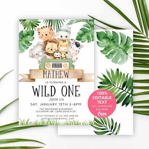 EDITABLE Wild One Birthday Invitation Safari Party - Etsy