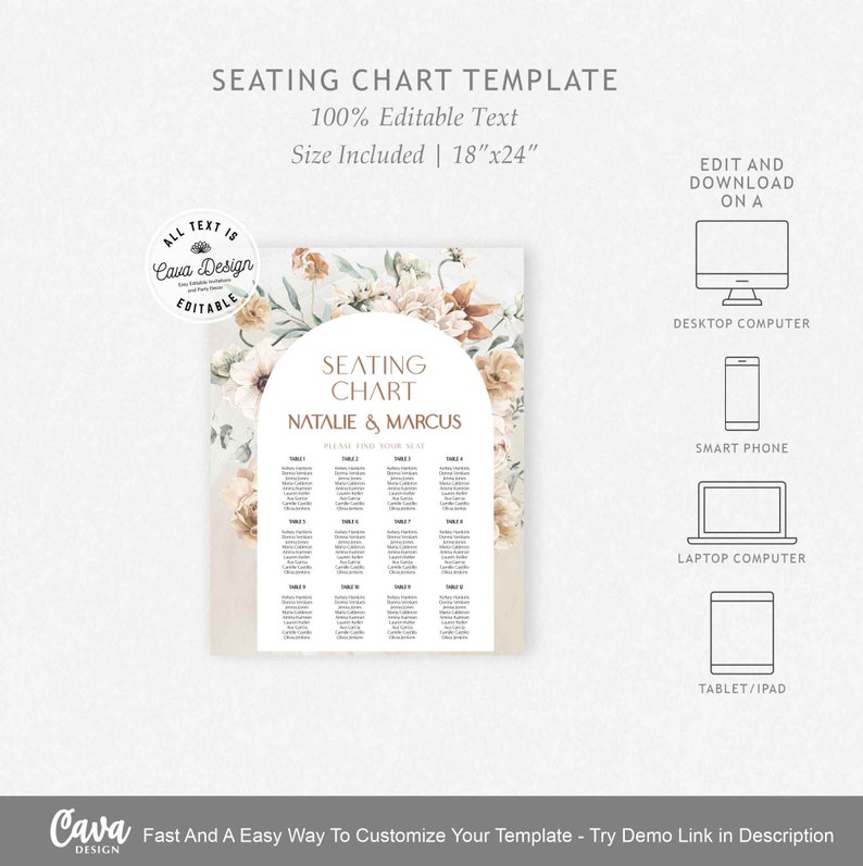 Boho Wedding Seating Chart Template Boho Botanical Wedding - Etsy