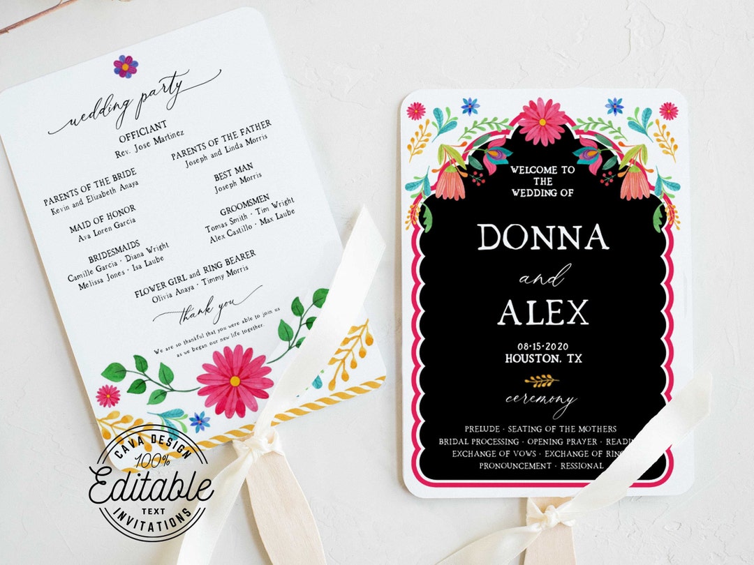 Fiesta Wedding Program Fan Template, Destination Wedding Program ...