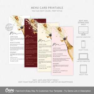 Brunch and Bubbly Menu Card Template, Champagne Engagement Menu Card ...