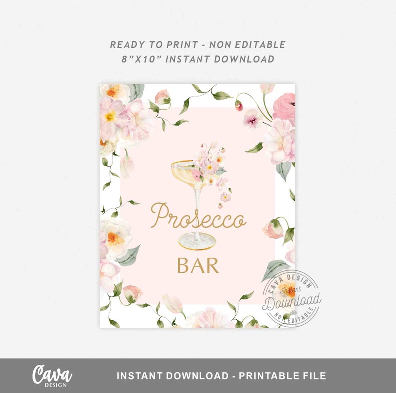 Petals and Prosecco Bridal Shower, Prosecco Bar Printable Sign ...