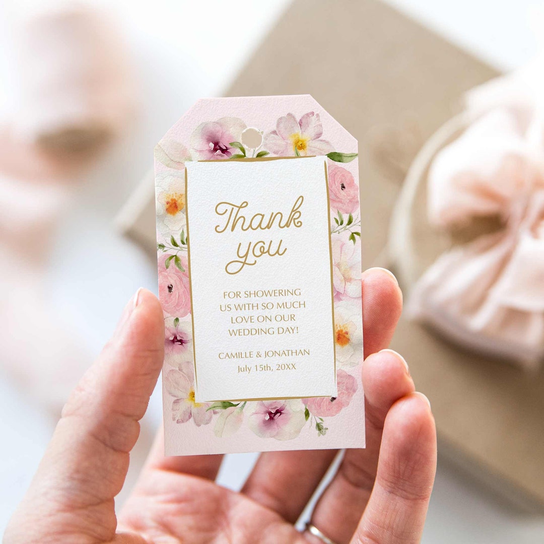 Pink Floral Wedding Thank You Tags, Personalized Wedding Favor Tags ...