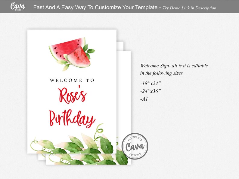 Editable Watermelon Welcome Party Sign Printable Watermelon - Etsy