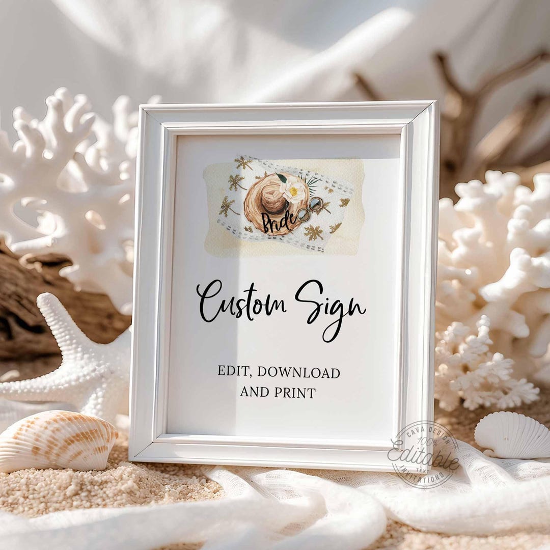 Tropical Beach Theme Custom Sign, Editable Bridal Shower Table Sign ...
