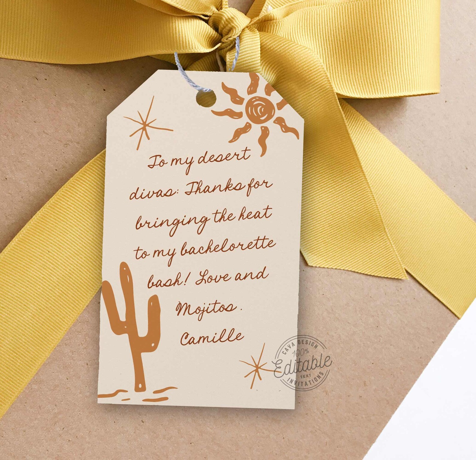 Desert Theme Bachelorette Party Thank You Tags, Favor Tags, Hand Drawn ...