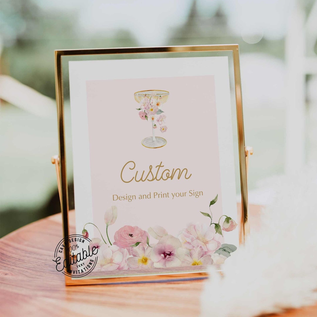 Brunch and Bubbly Custom Sign | Petals and Prosecco Party Sign Template ...
