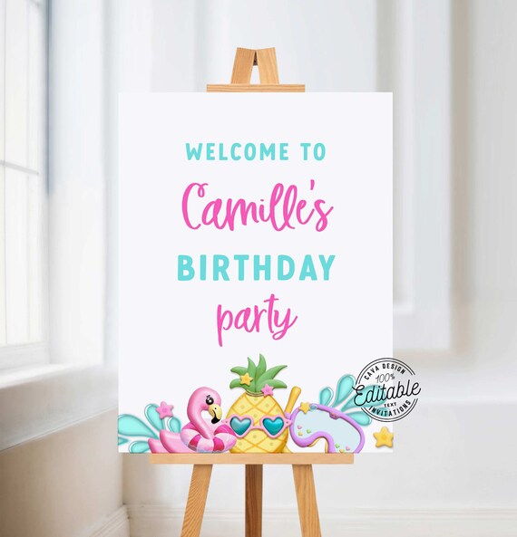 Beach Tropical Birthday Party Welcome Sign Summer Pool - Etsy