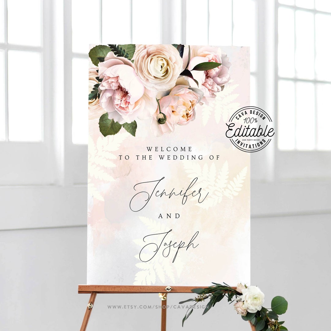 Blush Floral Wedding Welcome Sign, Welcome to Our Wedding Printable ...