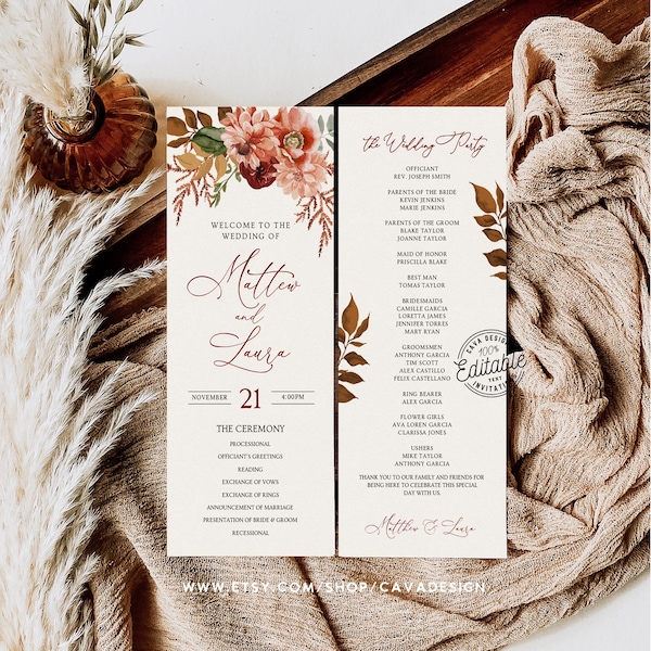 Fall Wedding Program - Etsy