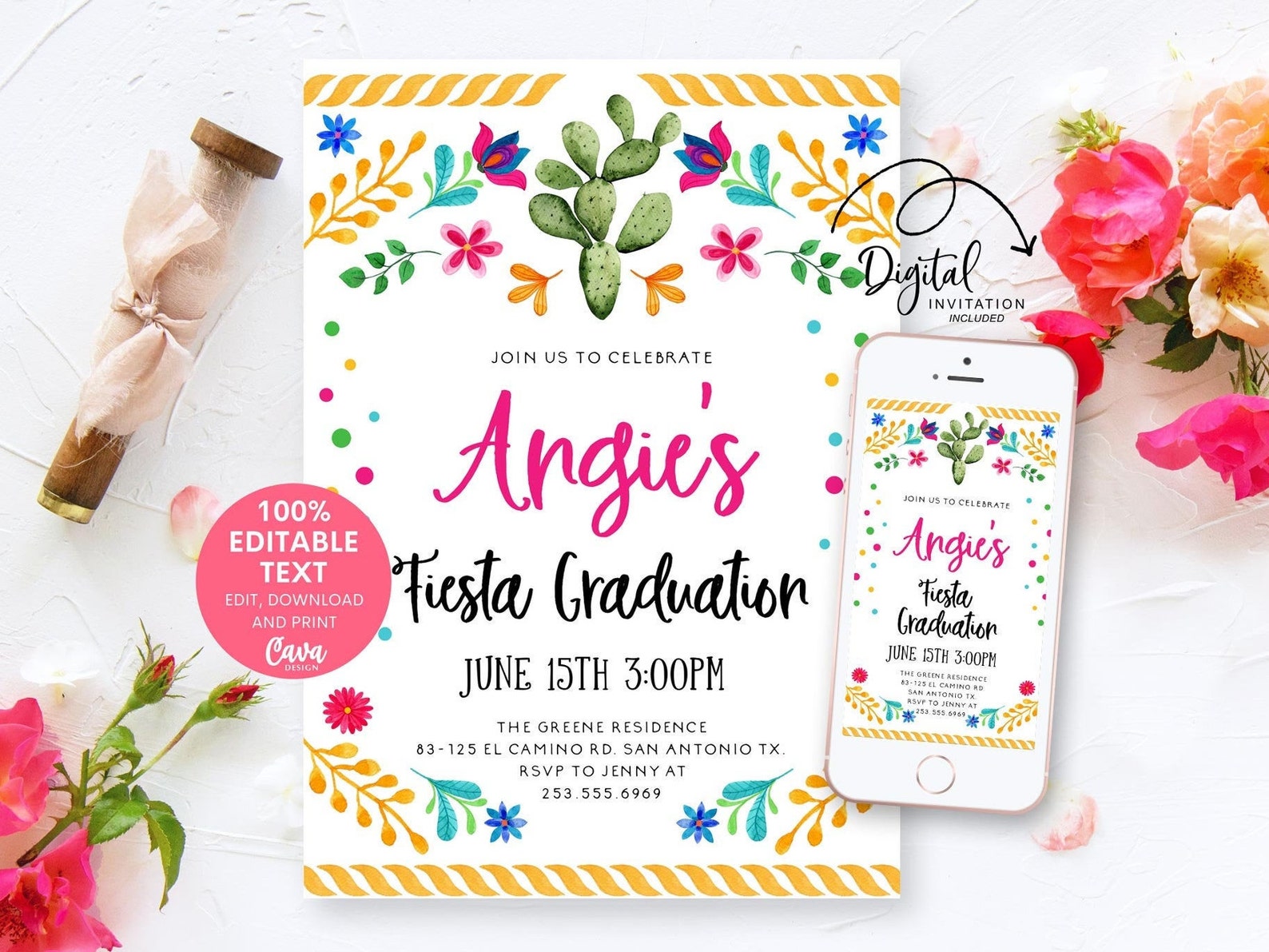 Let's Fiesta Graduation Printable Invitation Invitation | Etsy