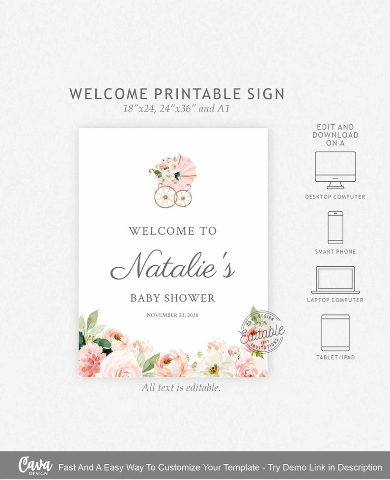 Girl Baby Shower Welcome Sign Template Garden Baby Shower - Etsy