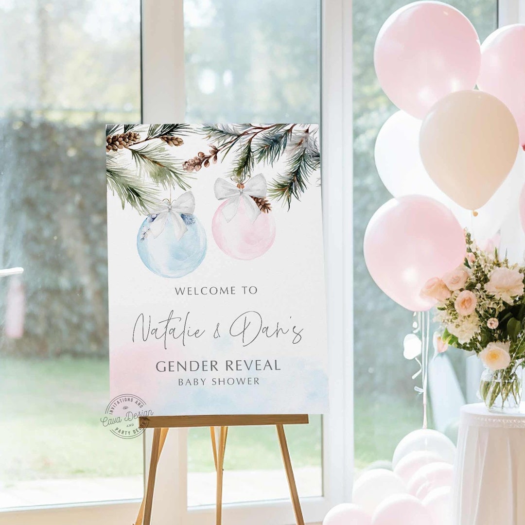 Winter Gender Reveal Party Welcome Sign, Winter Holiday Welcome Party ...