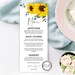 Sunflower Menu Card Template, Wedding Menu Template, Sunflower Editable ...