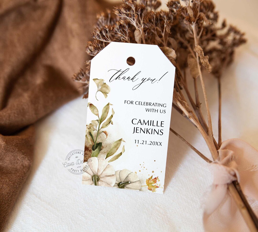 Fall Boho Pumpkin Favor Tags, Rustic Favor Tag Template, Thanksgiving ...