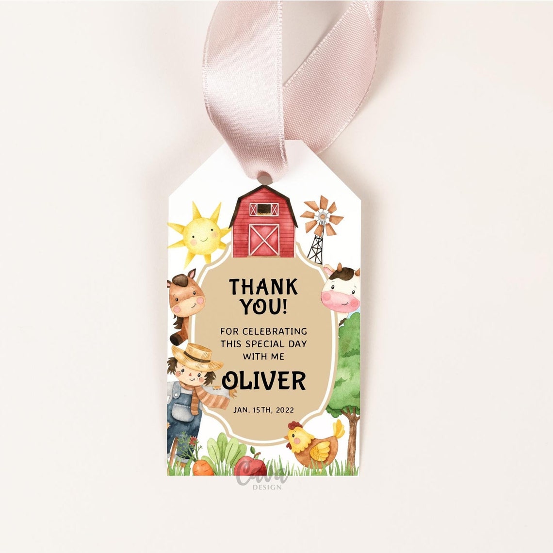 Editable Farm Birthday Favor Tag, Farm Animal Thank You Tag, Red Barn ...