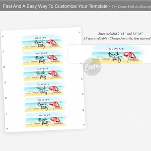 Beach Birthday Water Bottle Label Templates, Printable Summer Birthday ...