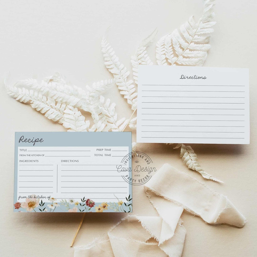 Boho Wildflower Recipe Card, Bridal Shower Floral Recipe Card ...