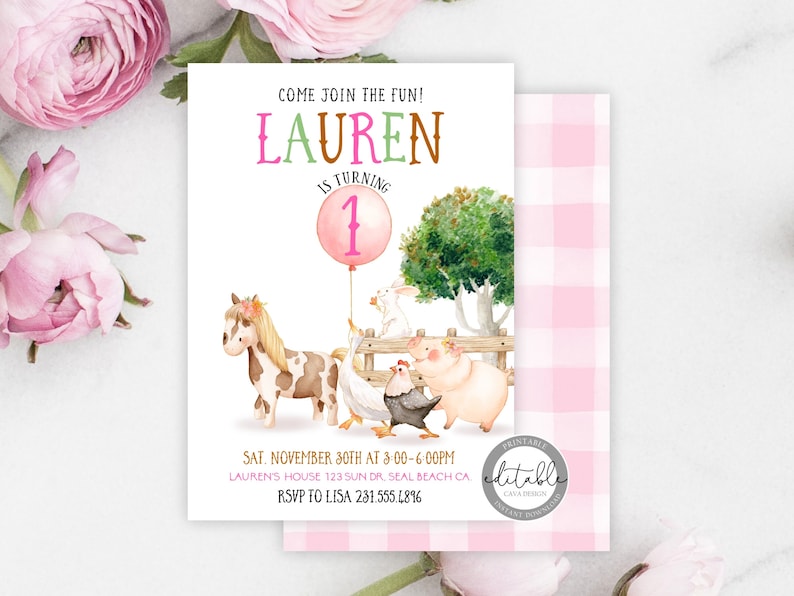 Barn Yard Birthday Invitation, Printable Farm Birthday Invitation, Girl ...