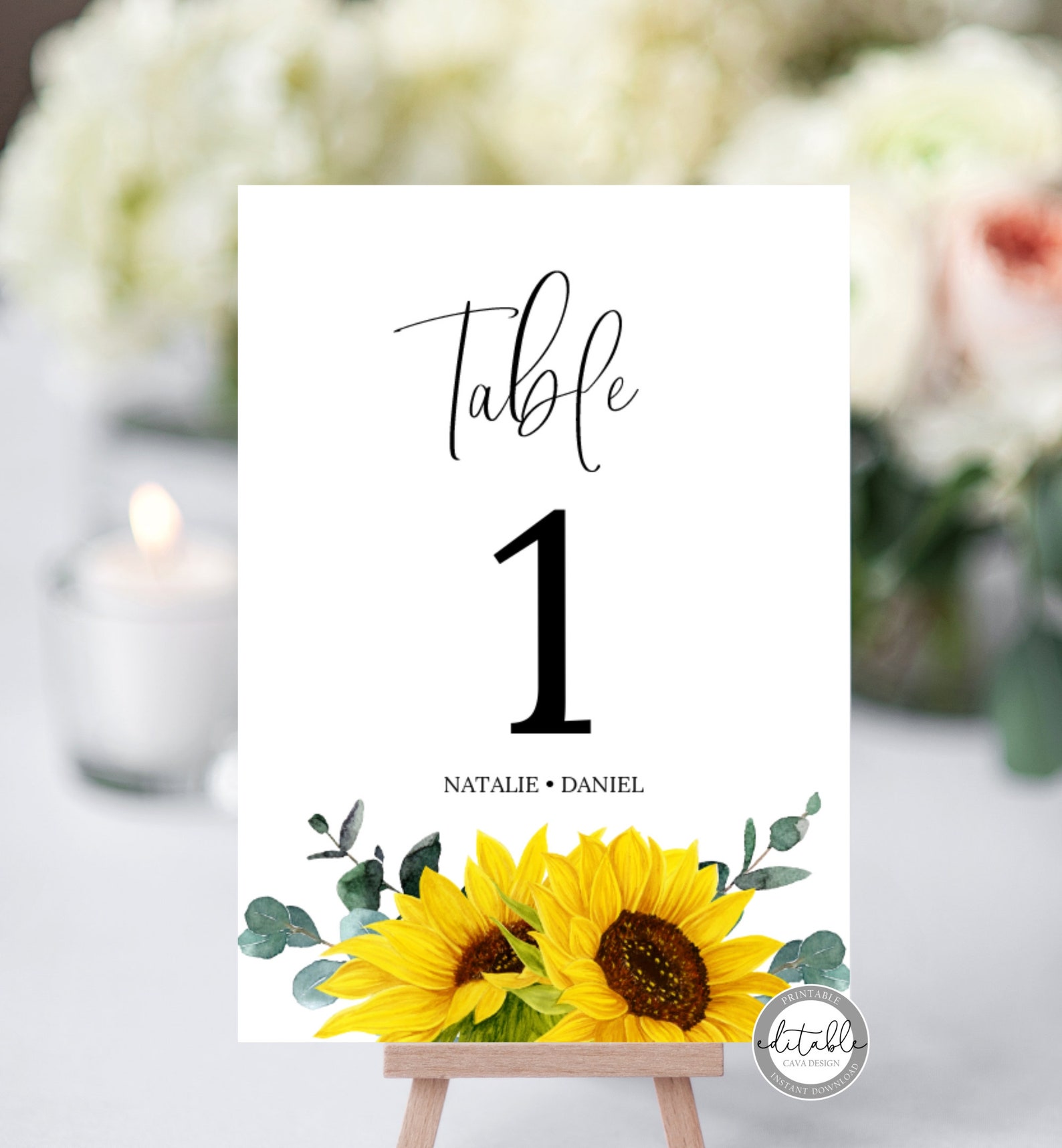 Sunflower Themed Wedding Table Numbers Editable Table Number | Etsy