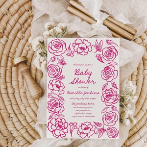 Editable Pink Floral Baby Shower Bundle, Hand Drawn, Books for Baby ...