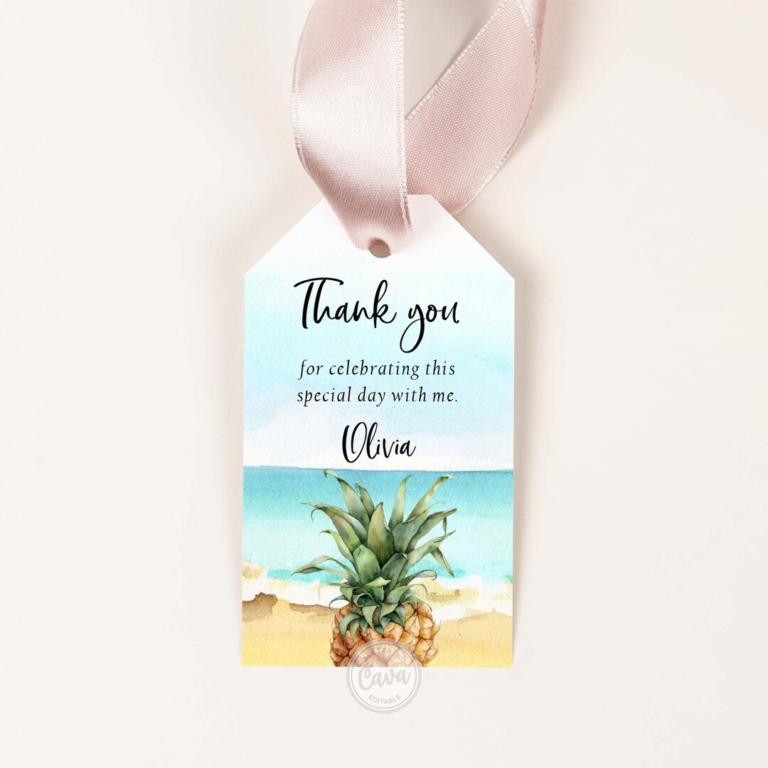 Printable Summer Birthday Gift Tags, Beach Birthday Thank You Tags ...