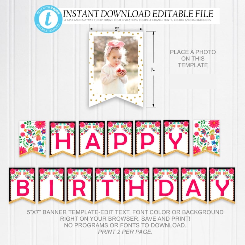 Printable Fiesta Birthday Banner Mexican Party Theme Decor - Etsy
