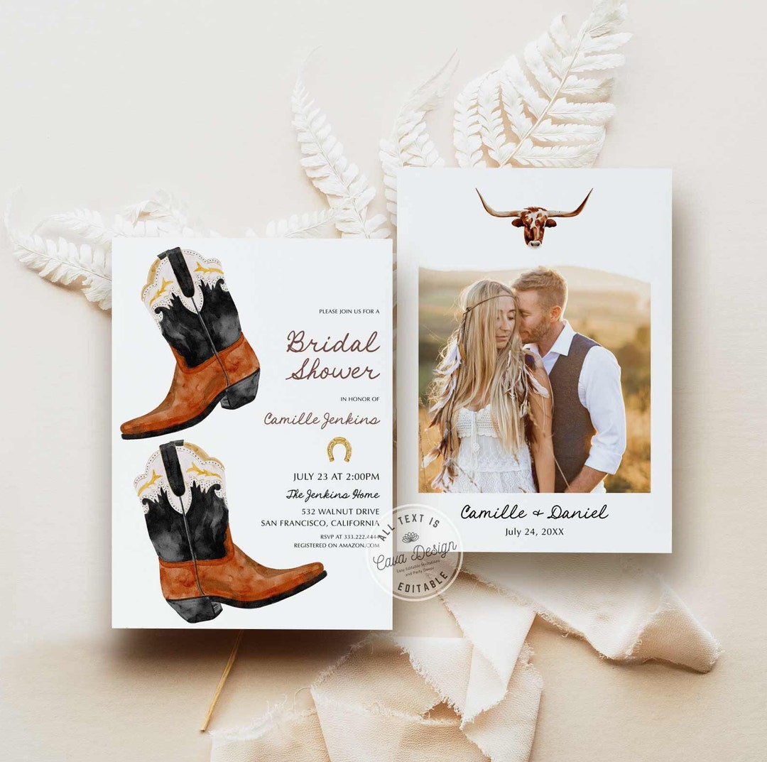 Western Chic Bridal Shower Invitation, Cowgirl Bride, Country Theme ...