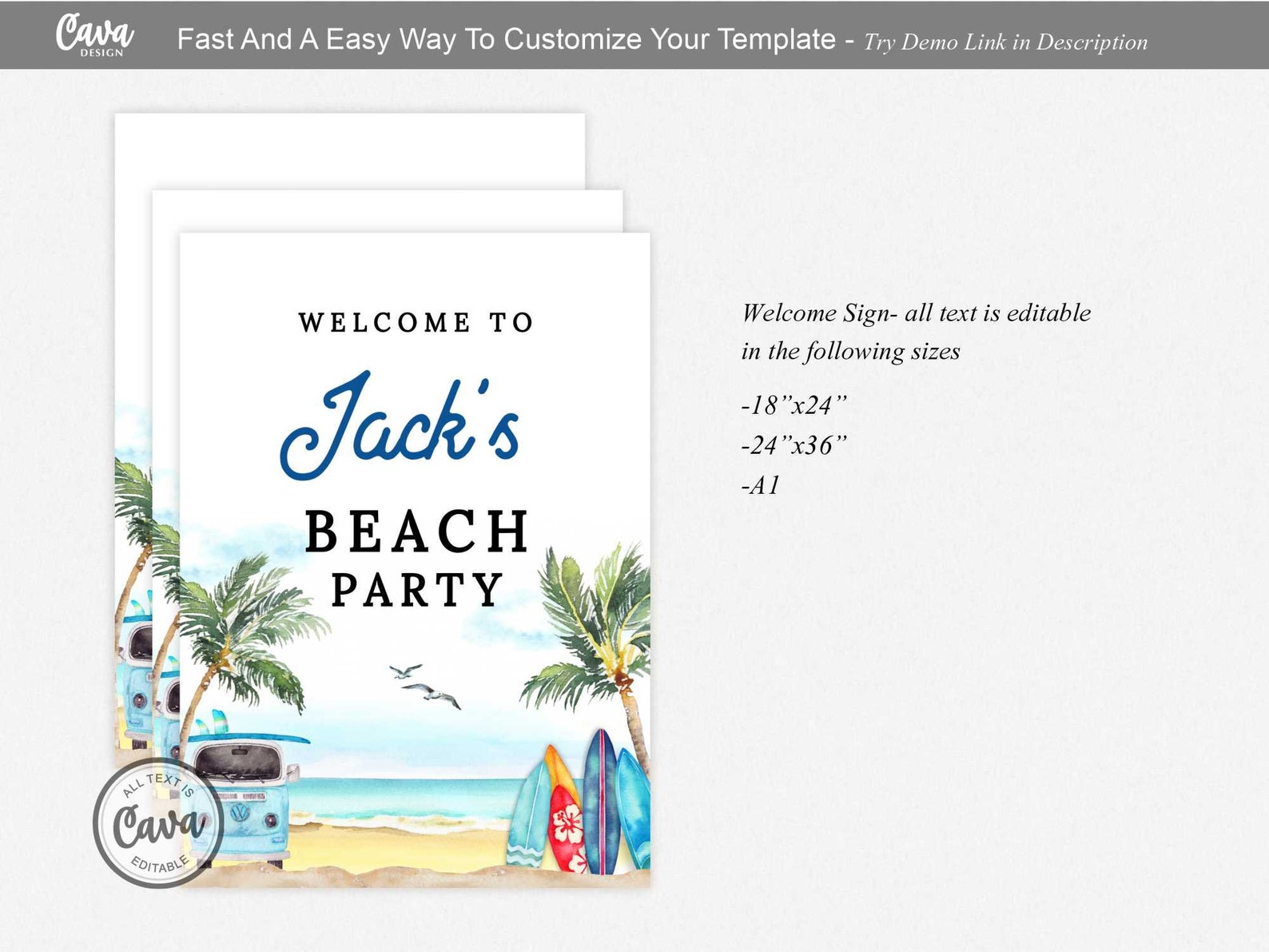 Beach Birthday Party Welcome Sign, Boy Summer Baby Shower Welcome ...