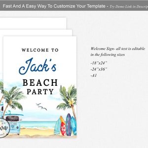 Beach Birthday Party Welcome Sign, Boy Summer Baby Shower Welcome ...