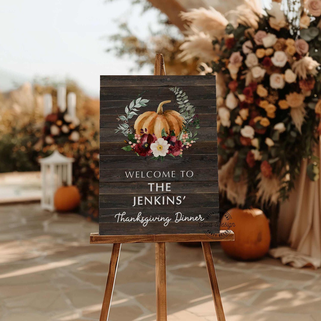 Pumpkin Thanksgiving Dinner Welcome Sign Template (digital Files) - Etsy