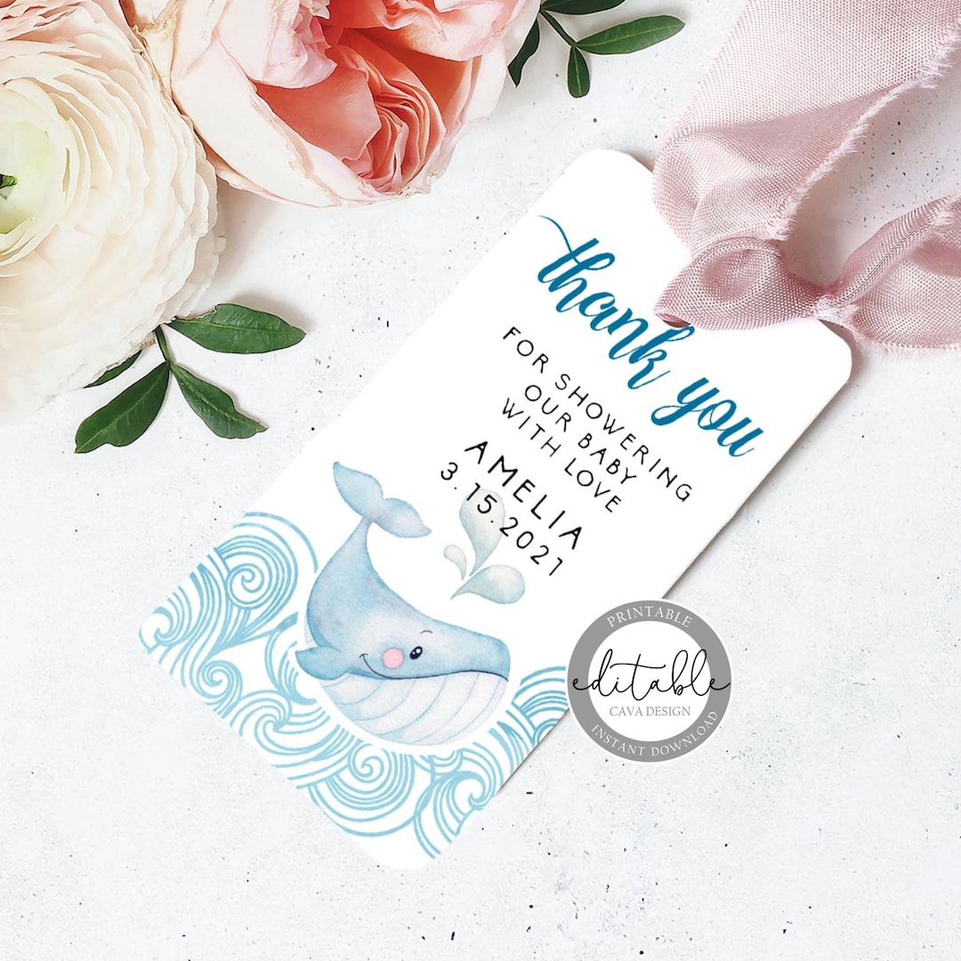 Whale Themed Baby Shower, Whale Birthday Favor Tags, Favour Tags, Sea ...