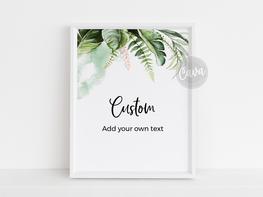 Tropical Custom Sign, Printable Greenery Sign, Jungle Birthday Sign ...