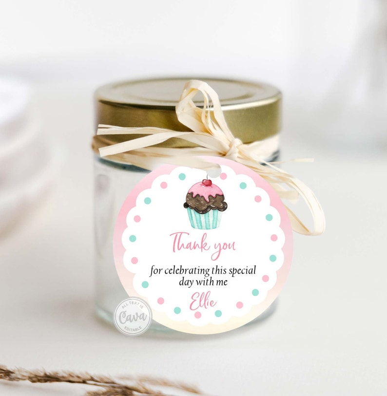 Editable Cupcake Birthday Thank You Gift Tags Round Baking | Etsy