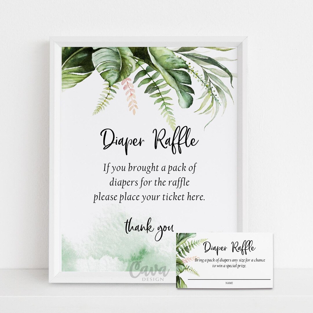 Tropical Diaper Raffle Card Template With Sign, Tropical Theme Diaper ...