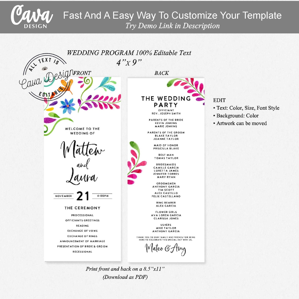Fiesta Wedding Program Template Editable Mexico Wedding - Etsy