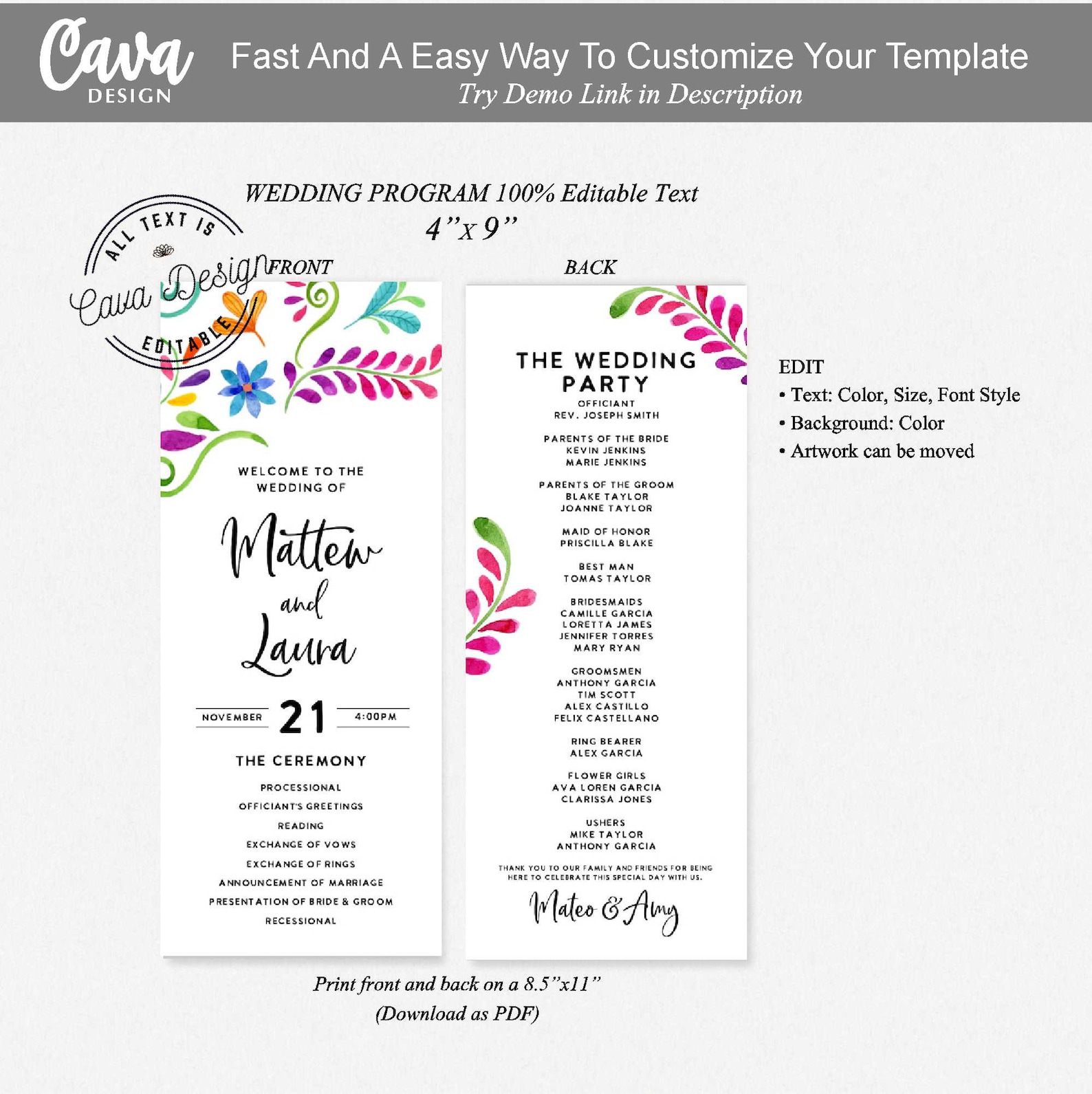 Fiesta Wedding Program Template Editable Mexico Wedding - Etsy