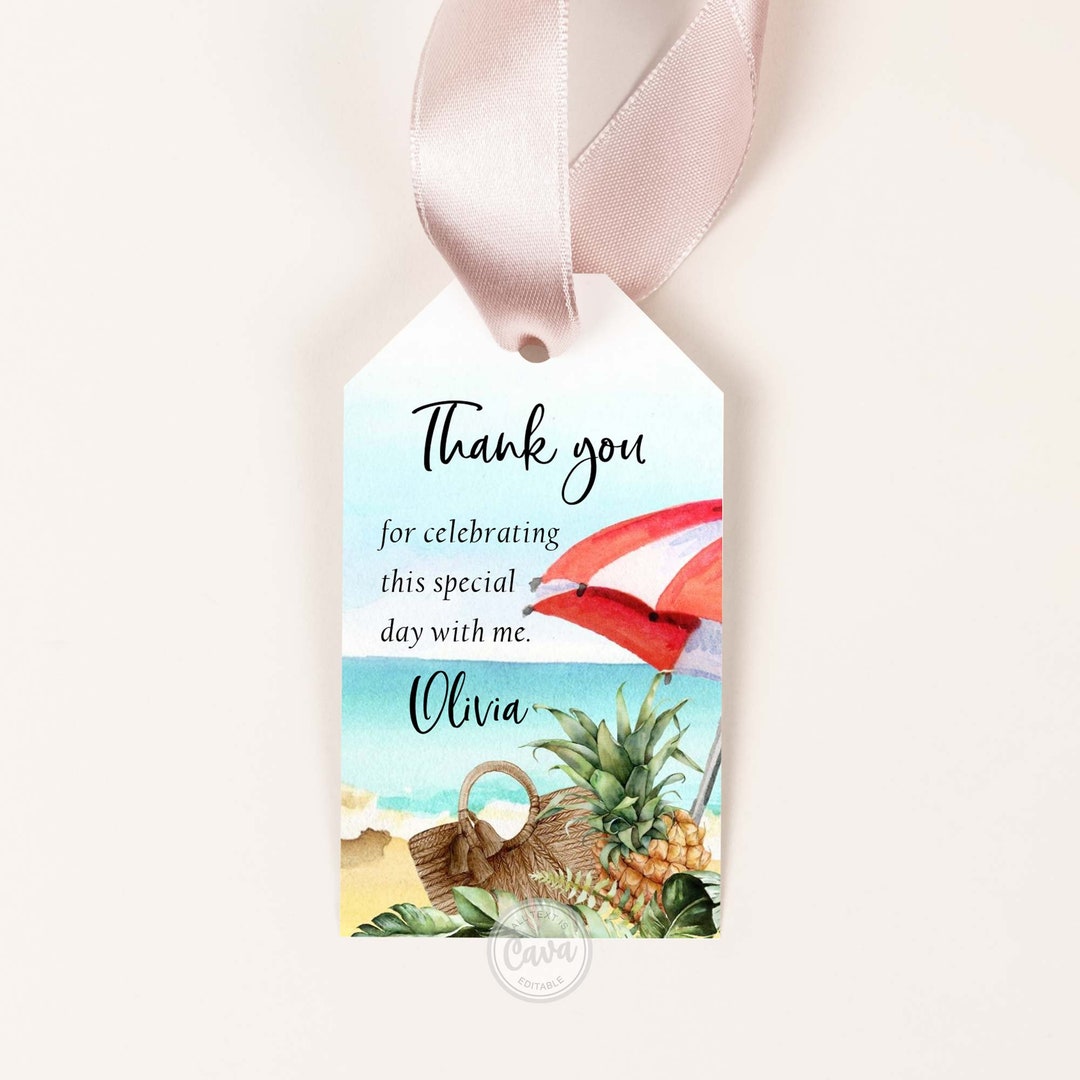 Printable Summer Tags Beach Birthday Thank You Tags Template - Etsy